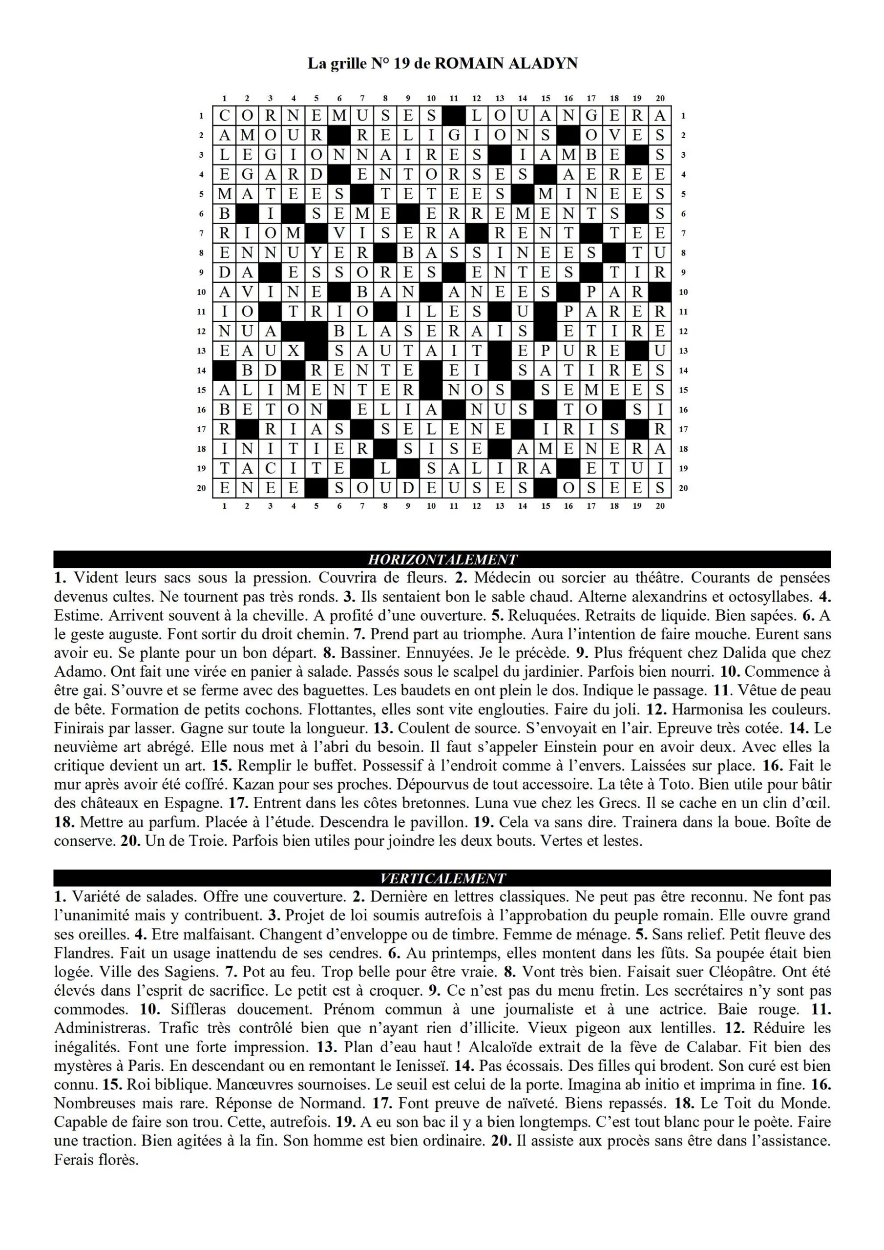 Mots croisés solution – grille 19