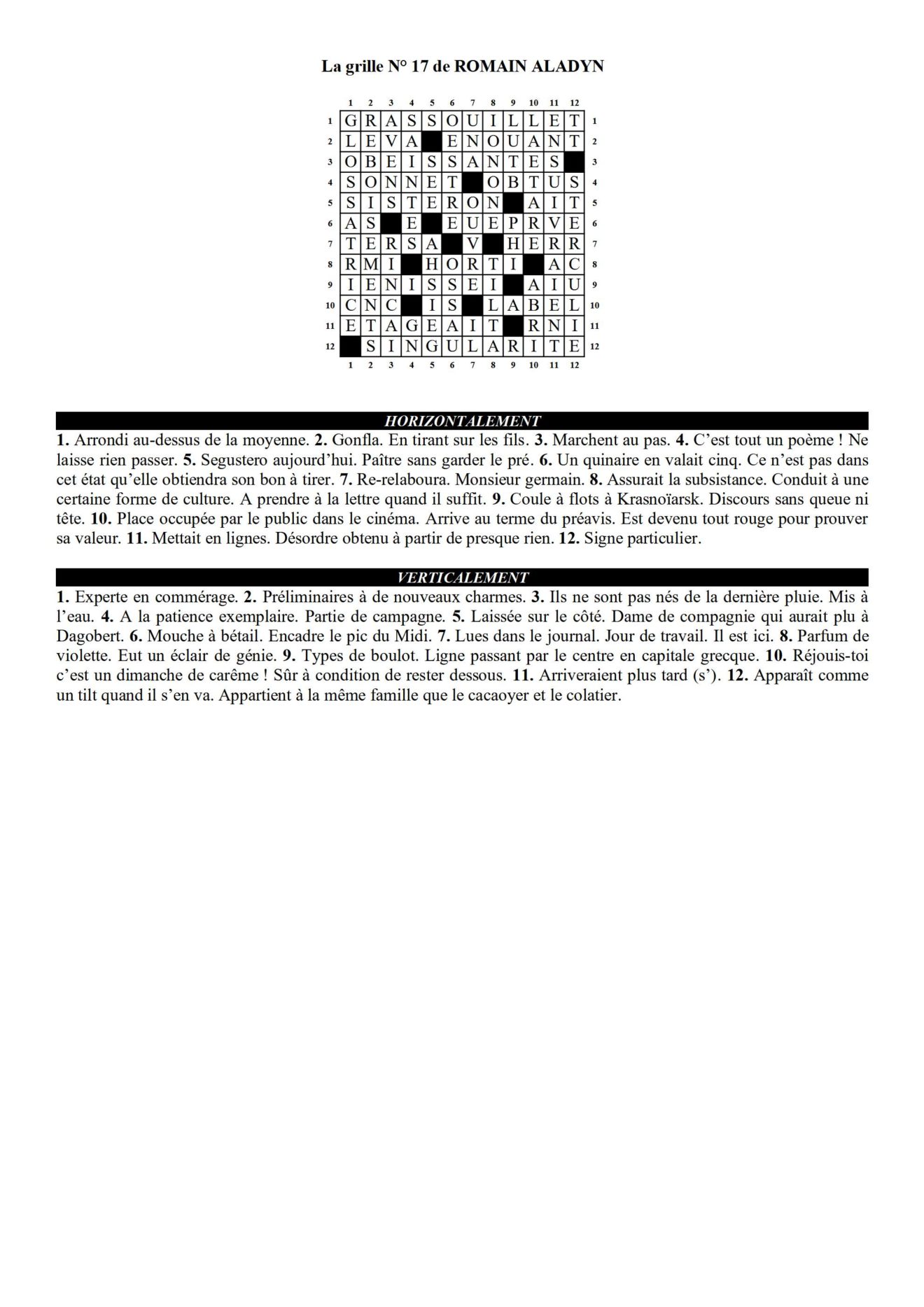 Mots croisés solutions – grille 17